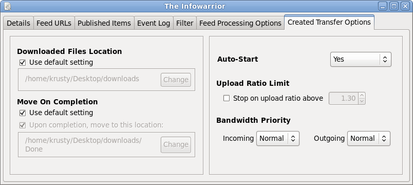 RSS Properties - Tixati